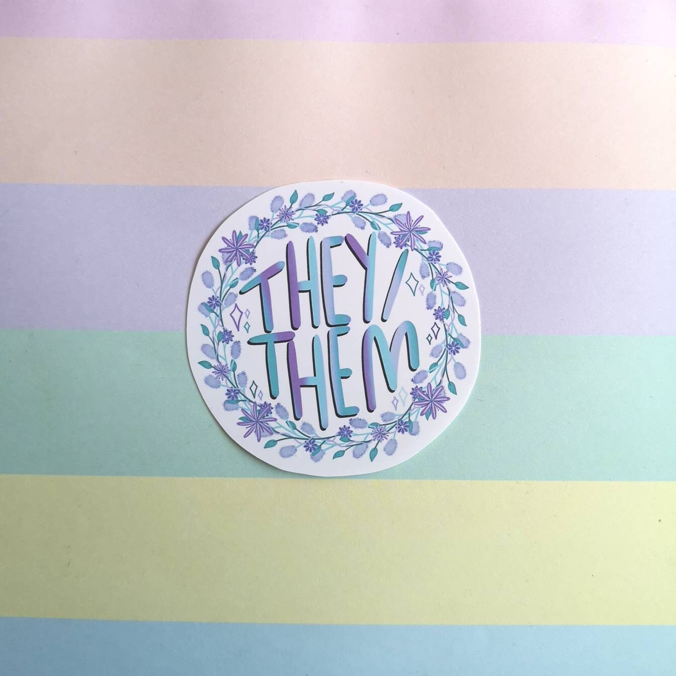 Cute Kawaii Pronoun LGBTQ Identity Floral Flower Wreath - Etsy