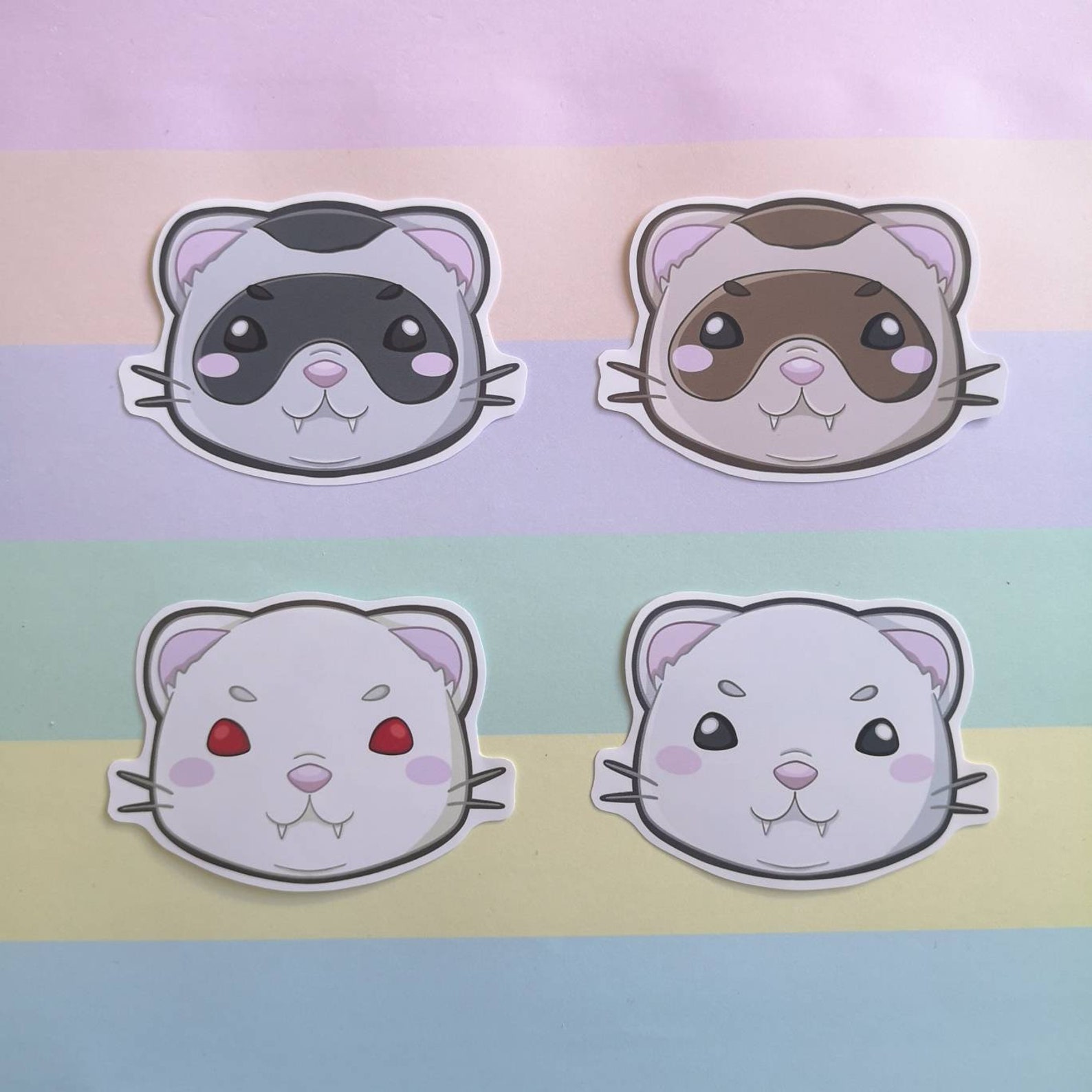 Cute Kawaii Ferret Face Stickers Bandit Sandy Albino Black | Etsy