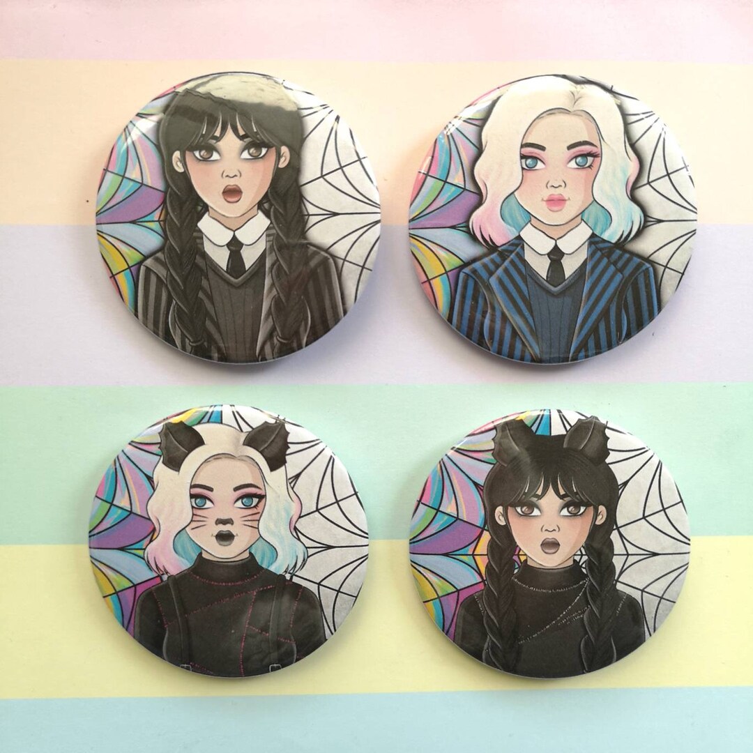 Cute Kawaii Wednesday and Enid Badge Pins Small 38mm or Large - Etsy