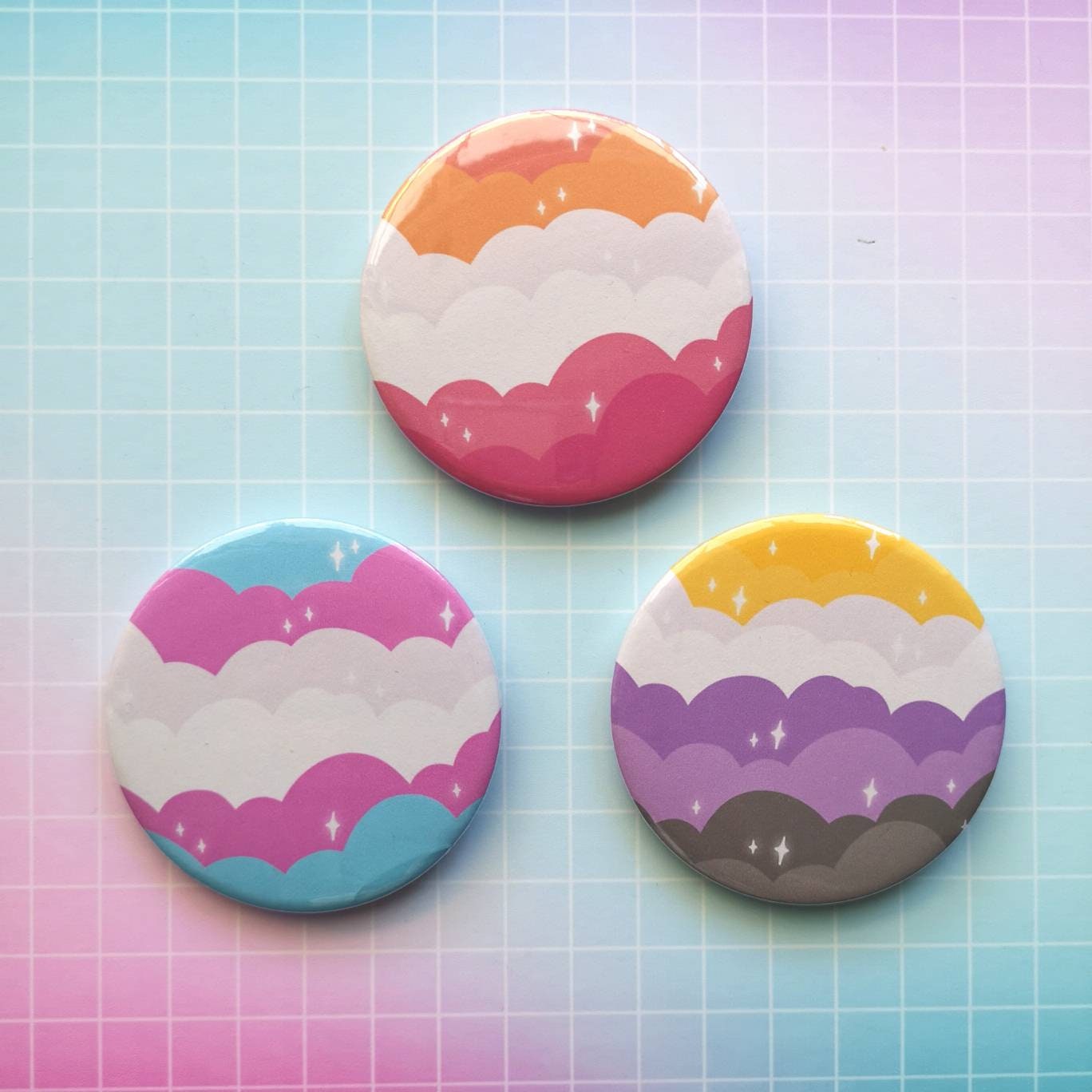 Cute Kawaii Pride Flag Dreamy Pastel Clouds Large 58mm - Etsy