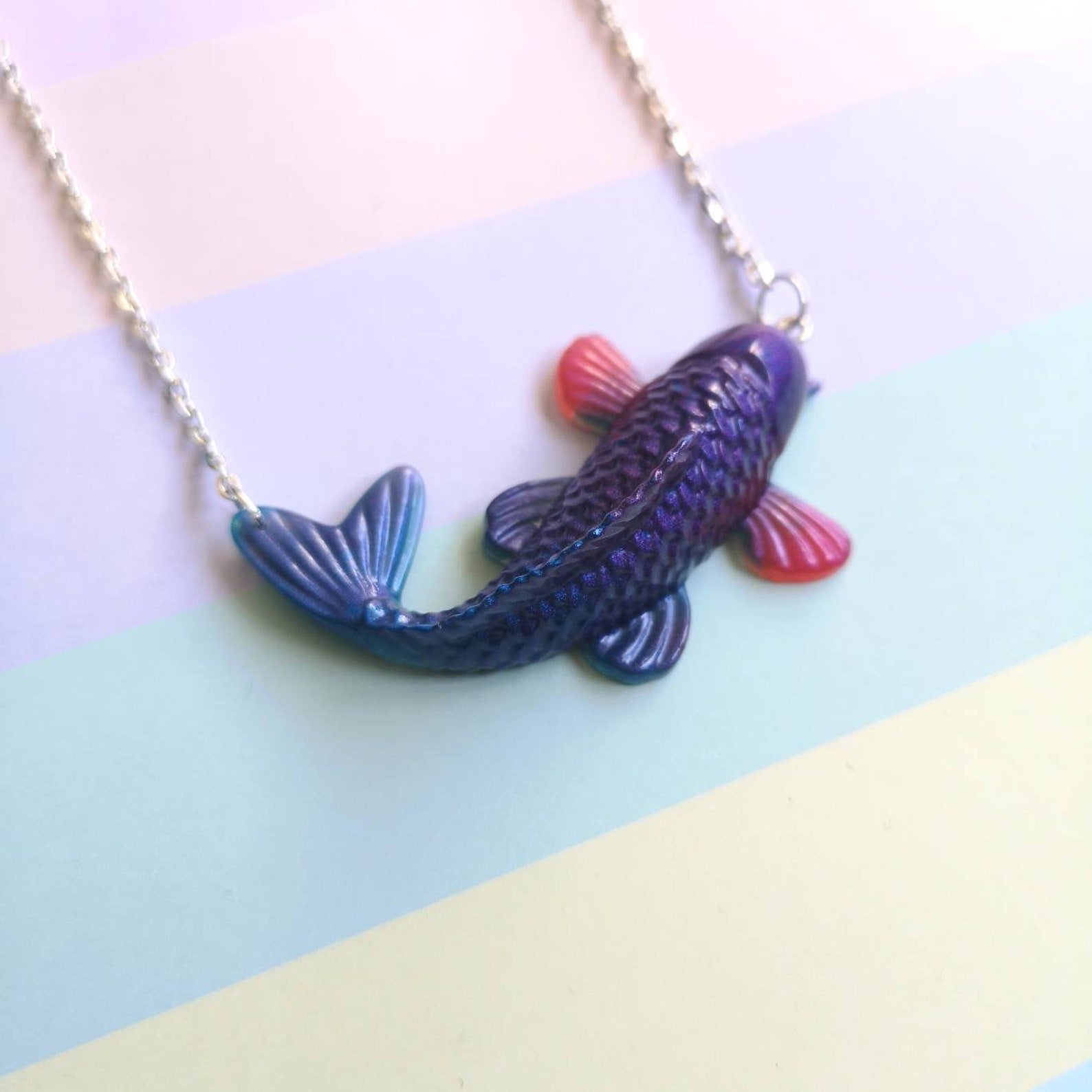 3D Statement Koi Fish Goldfish Necklace Purple Pink and Blue | Etsy