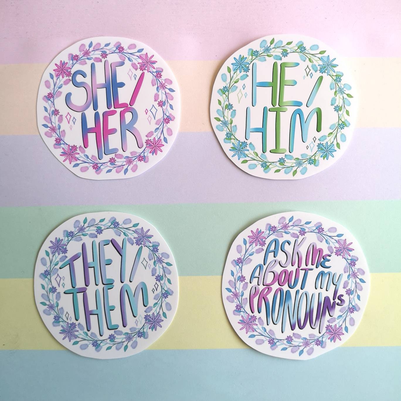 Cute Kawaii Pronoun LGBTQ Identity Floral Flower Wreath - Etsy