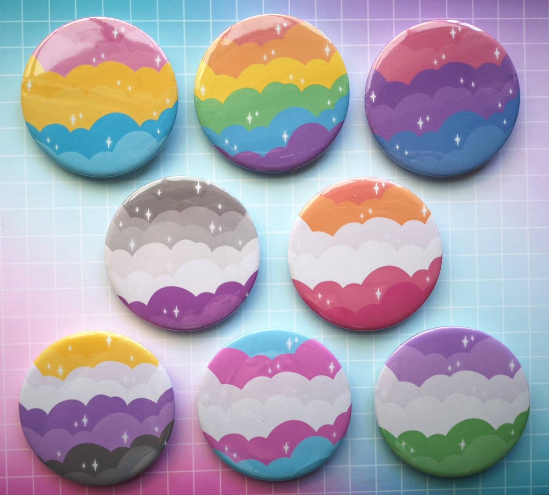 Cute Kawaii Pride Flag Dreamy Pastel Clouds Large 58mm - Etsy