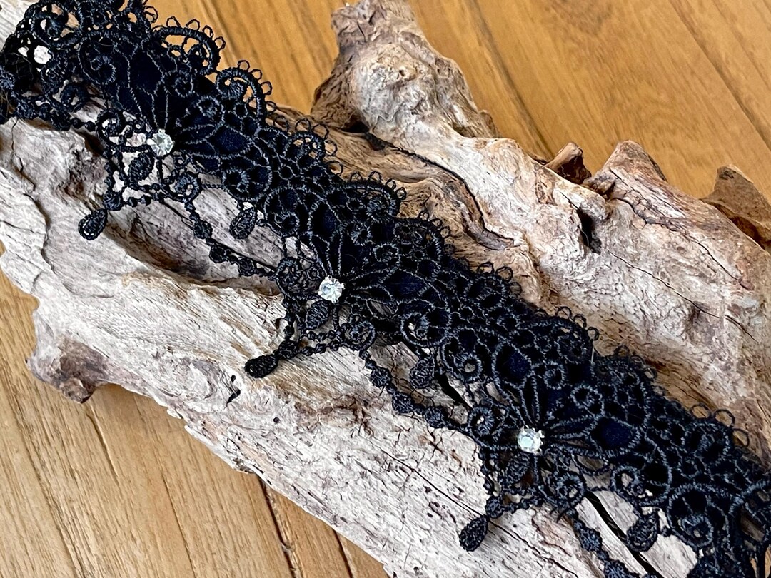 Black French Lace Gothic Wedding Garter, Hand Crafted With Diamantés ...