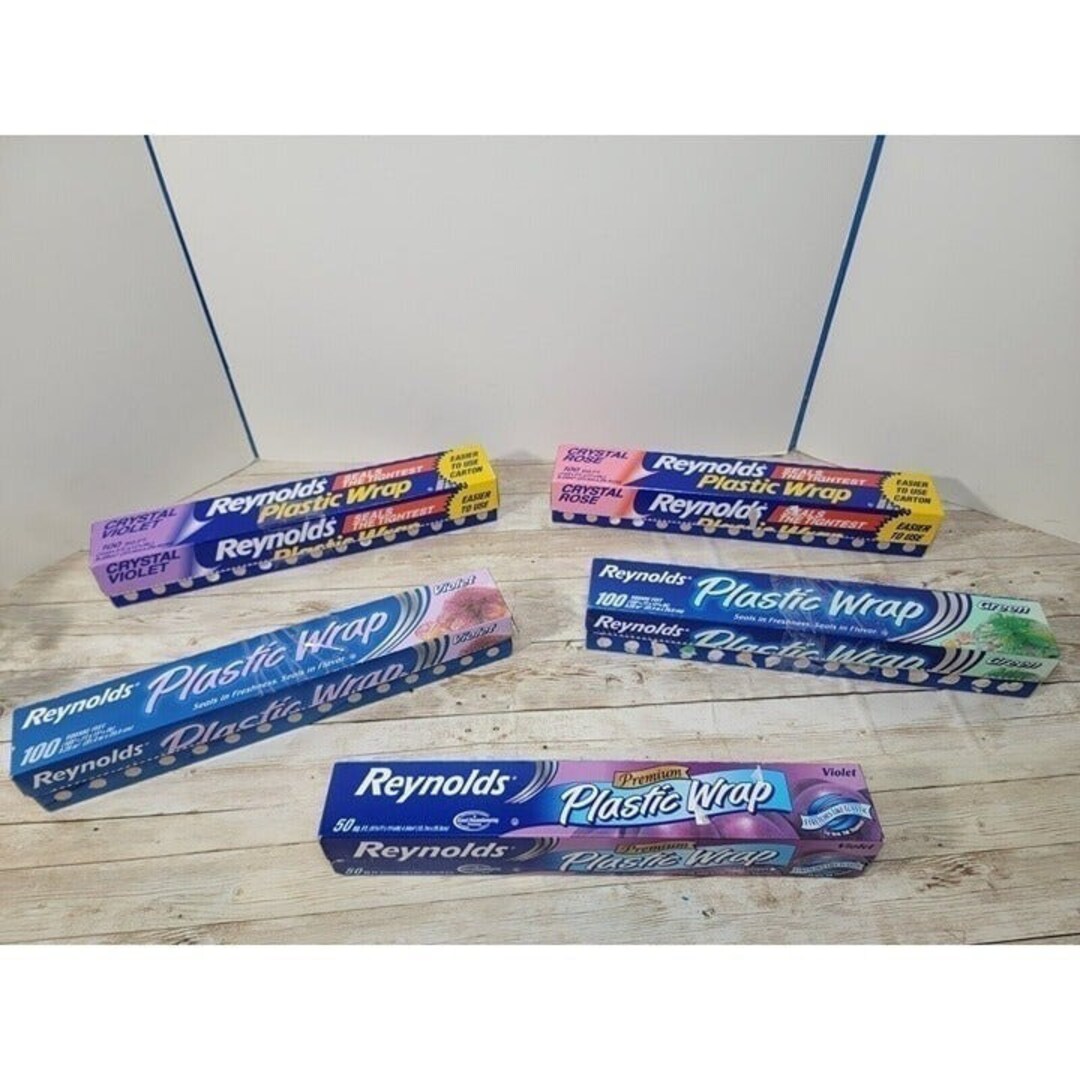 Vintage Reynolds Violet Rose Green Plastic Wrap Lot of 5 Sq Ft Rolls ...