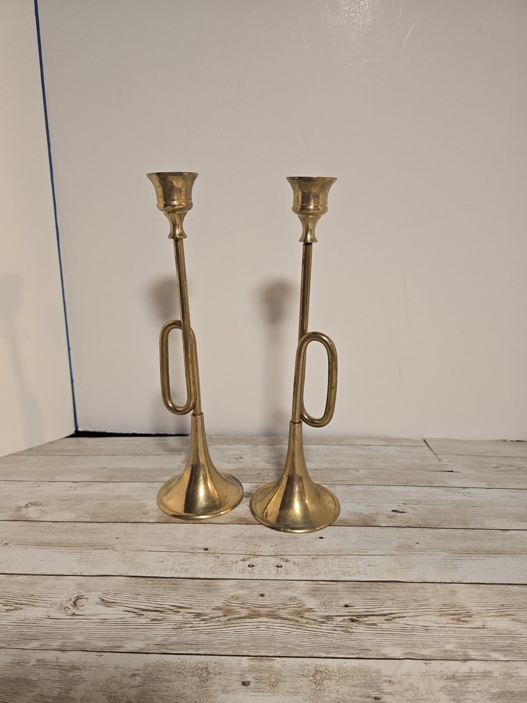 Solid Brass French Horn Candlestick Set Vintage Musical Elegance Home ...