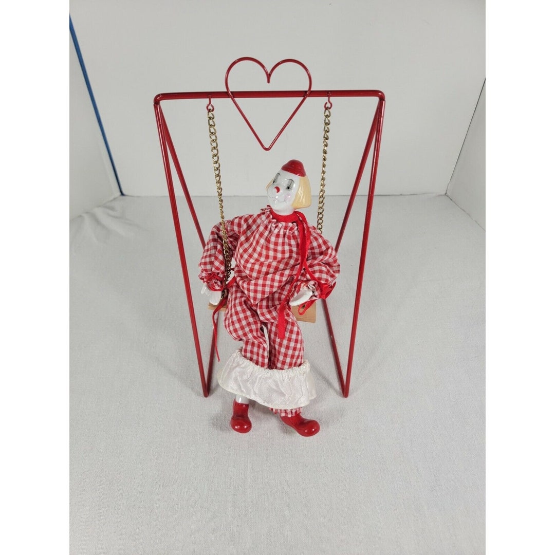 Vintage Porcelain Clown on Wooden Swing, Attached to Metal Stand 10 X 6 ...