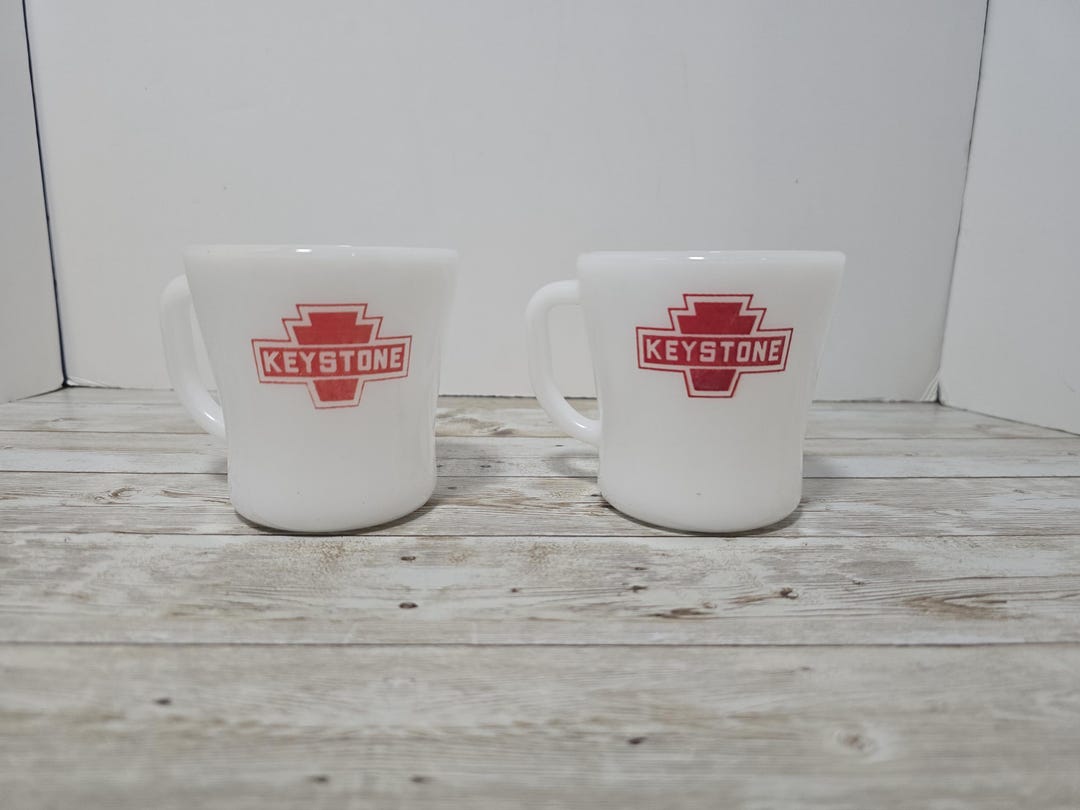 Lot of 2 Vintage Federal Keystone Milk Glass Mug, Collectible Coffee ...