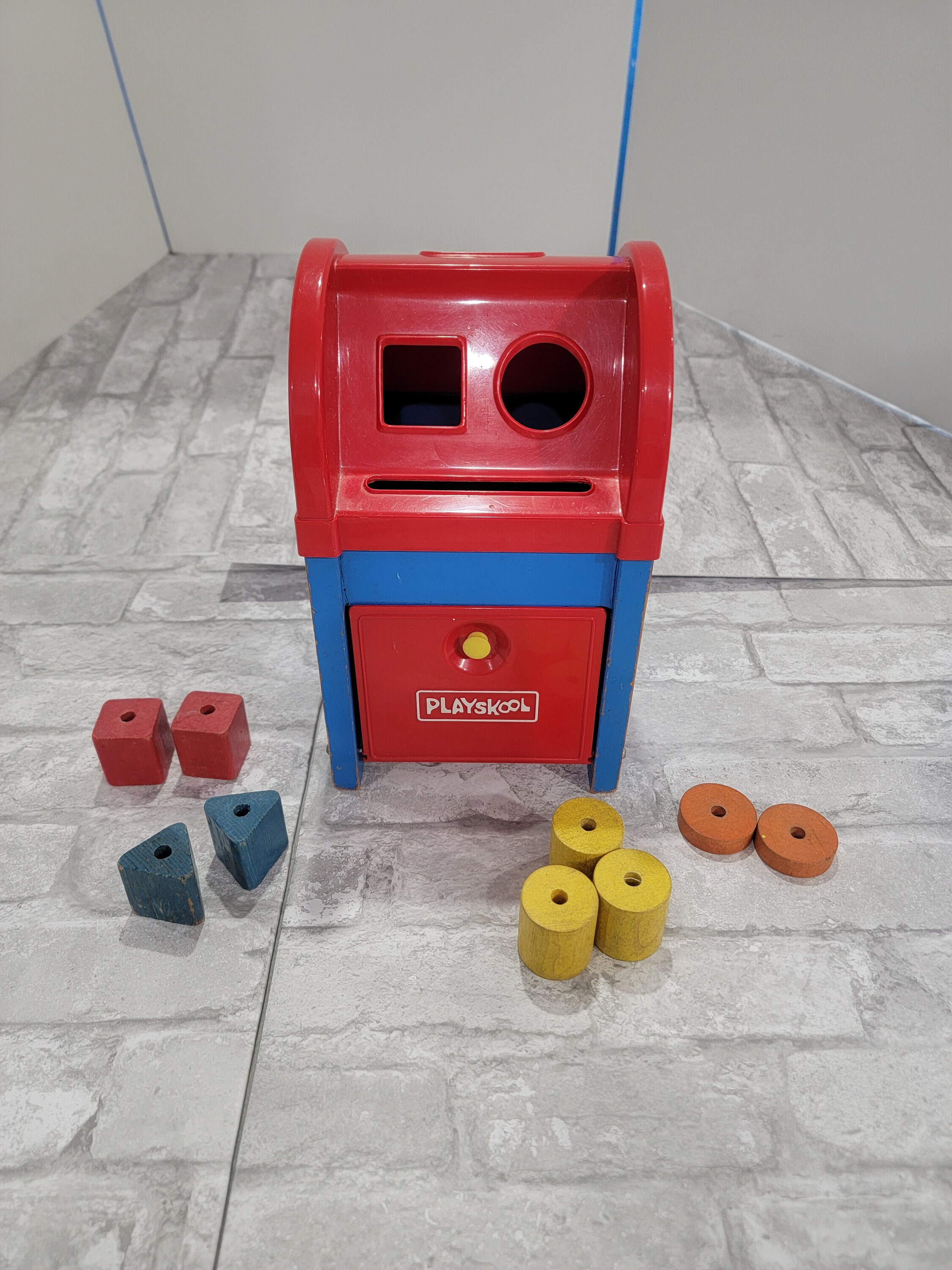 Vintage Playskool Postal Station Shape Toy Mail Box With 9 Wooden ...