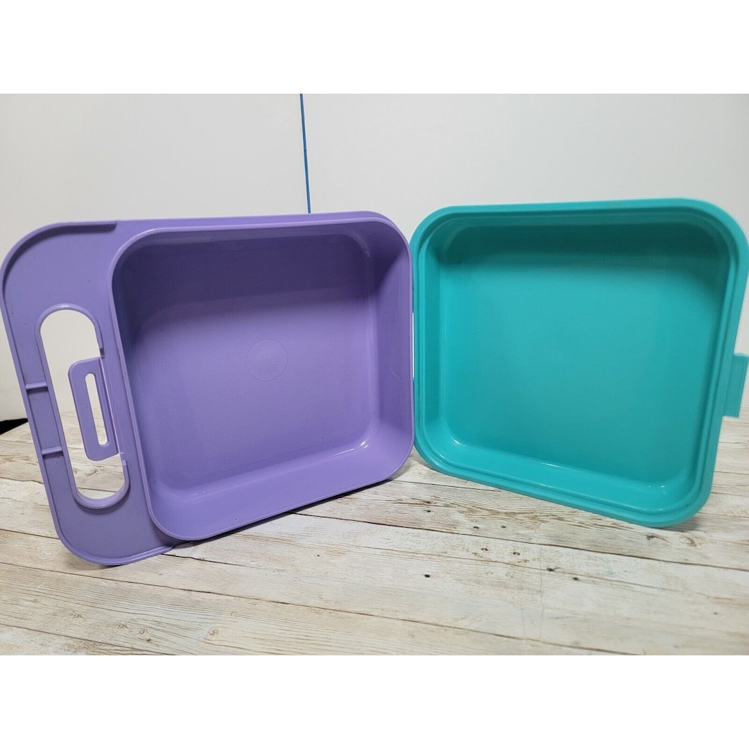 Vintage Tupperware Alphabet Stencil Case Purple Teal Art Craft Storage ...