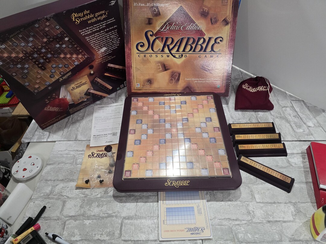 Scrabble Deluxe Edition Turntable Board Game 1999 Milton Bradley Complete With Paper Score Board ...