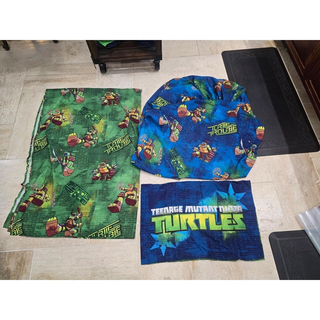 TMNT 3pc Bedding Turtle Power Twin Flat Fitted 1 Pillowcase Polyester ...