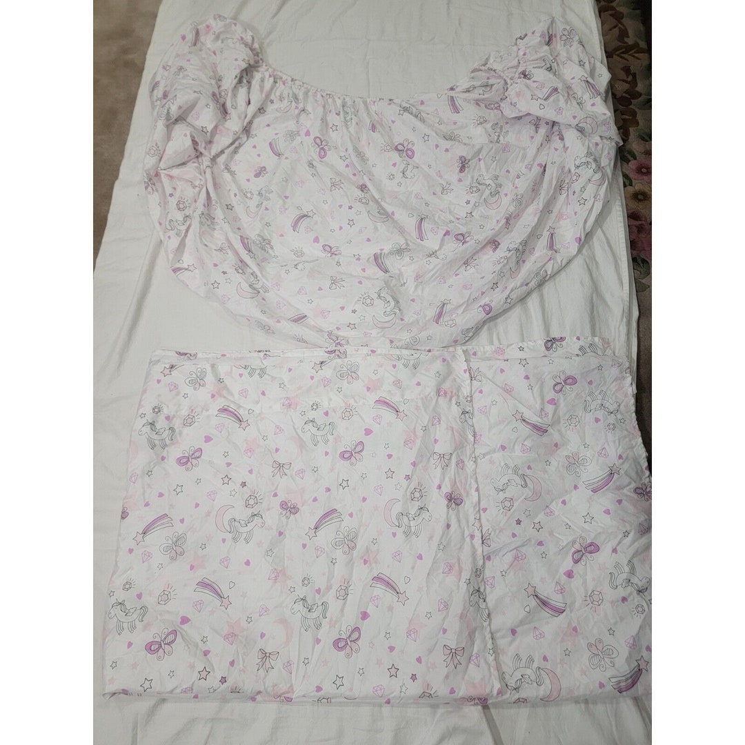 Twin Bedding Set Fitted and Flat Polyester Sheets Unicorns Pink ...