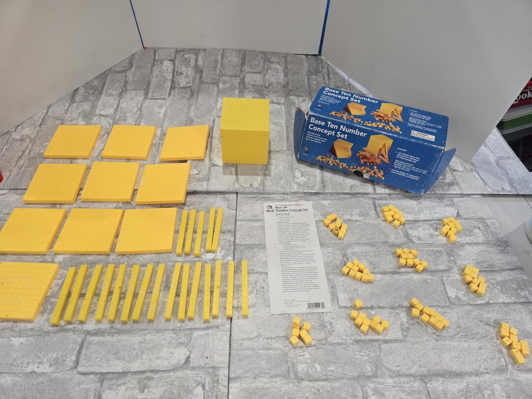 Ideal Base Ten Number Concept Set 1993 Cubes Rods Flats Block Yellow ...