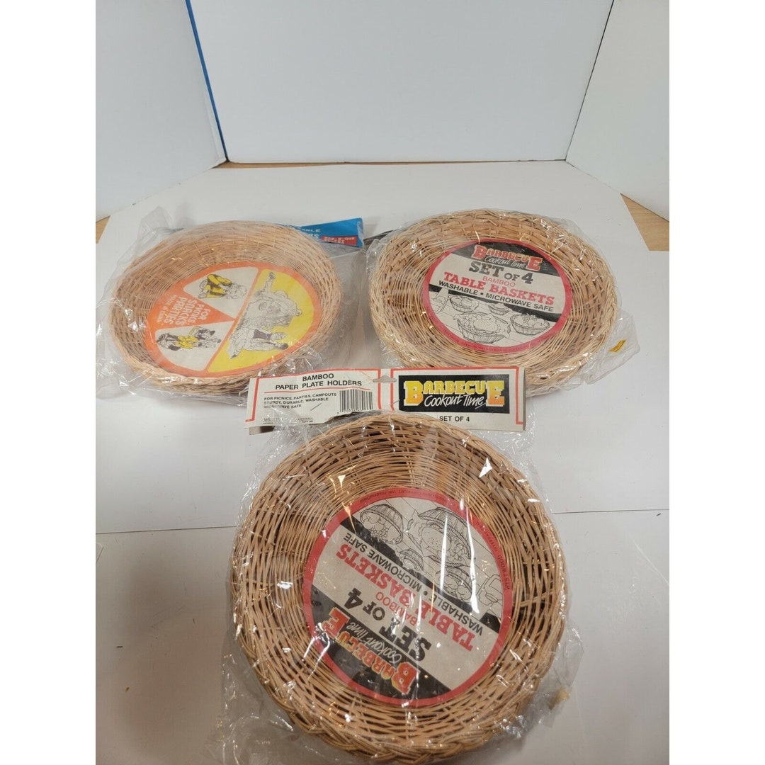 Lot of 12 Wicker Rattan Bamboo Paper Plate Holders Basket Boho Camping ...