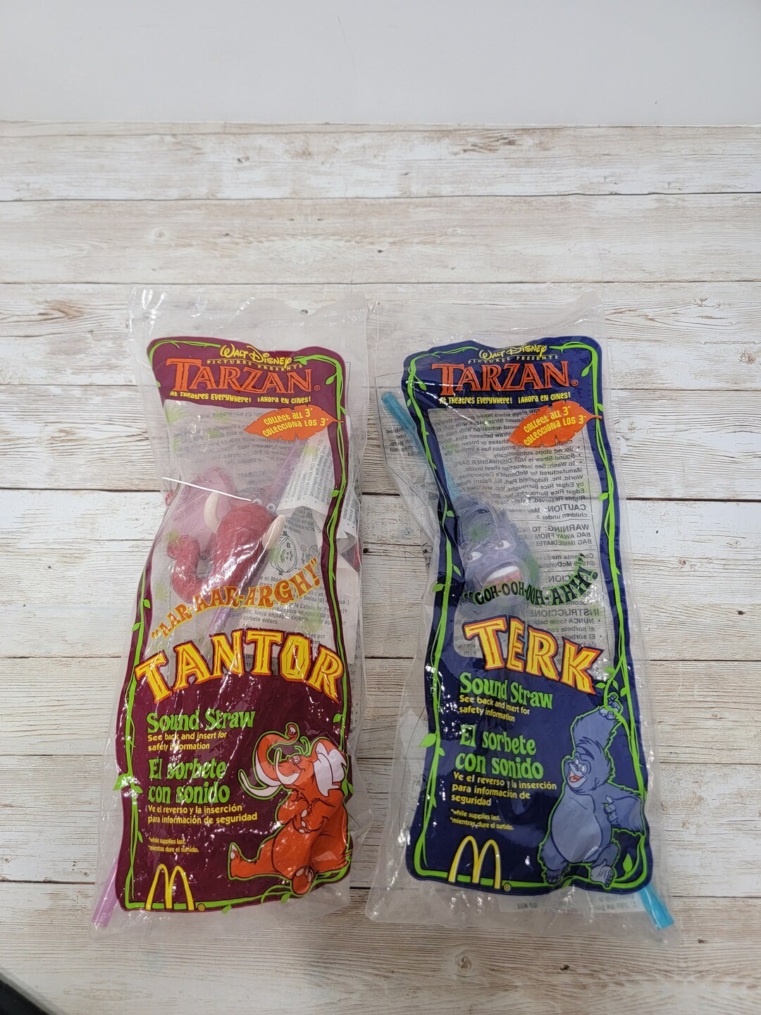 Mcdonald's 1999 Disney Tarzan Sound Straws Tarzan and Terk in Package ...