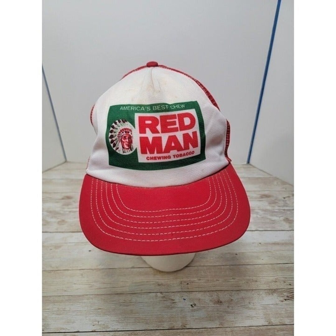 Vintage Red Man Trucker Hat Cap Snapback USA Swingster Mesh Tobacco ...