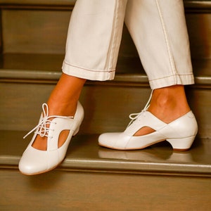 Vintage Inspired Pearlescent White Shoes, Genuine Leather, Handmade ...
