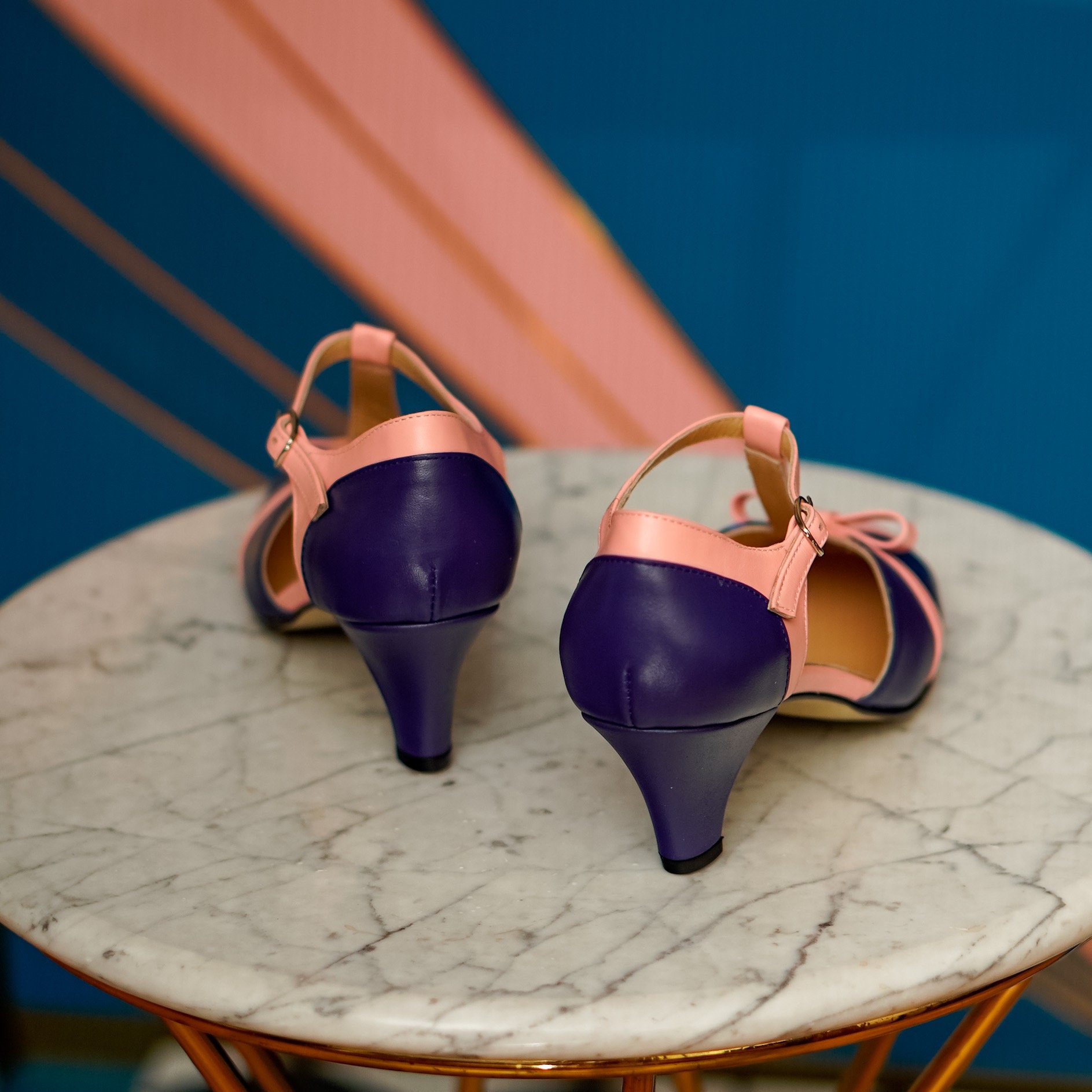 Vintage Inspired, Genuine Leather Pink Blue Shoes, Retro Women Shoes ...