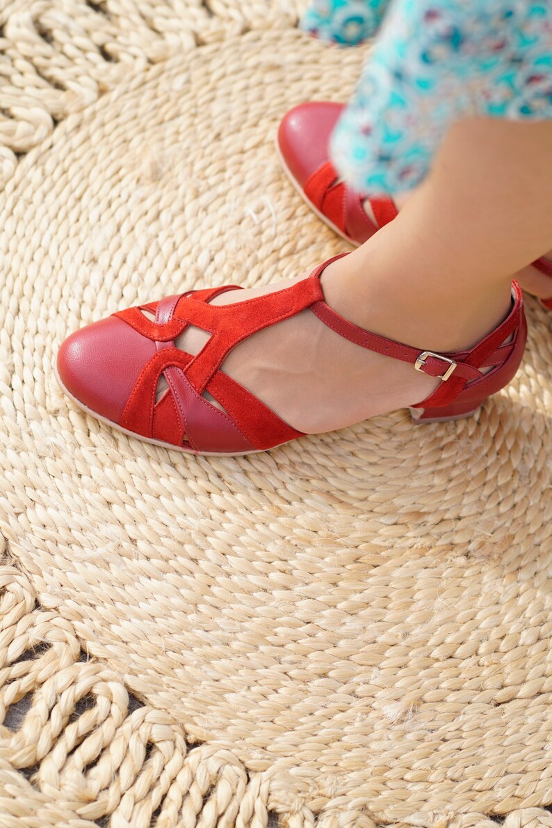 Vintage Inspired Genuine Leather Retro Women Shoes Red - Etsy