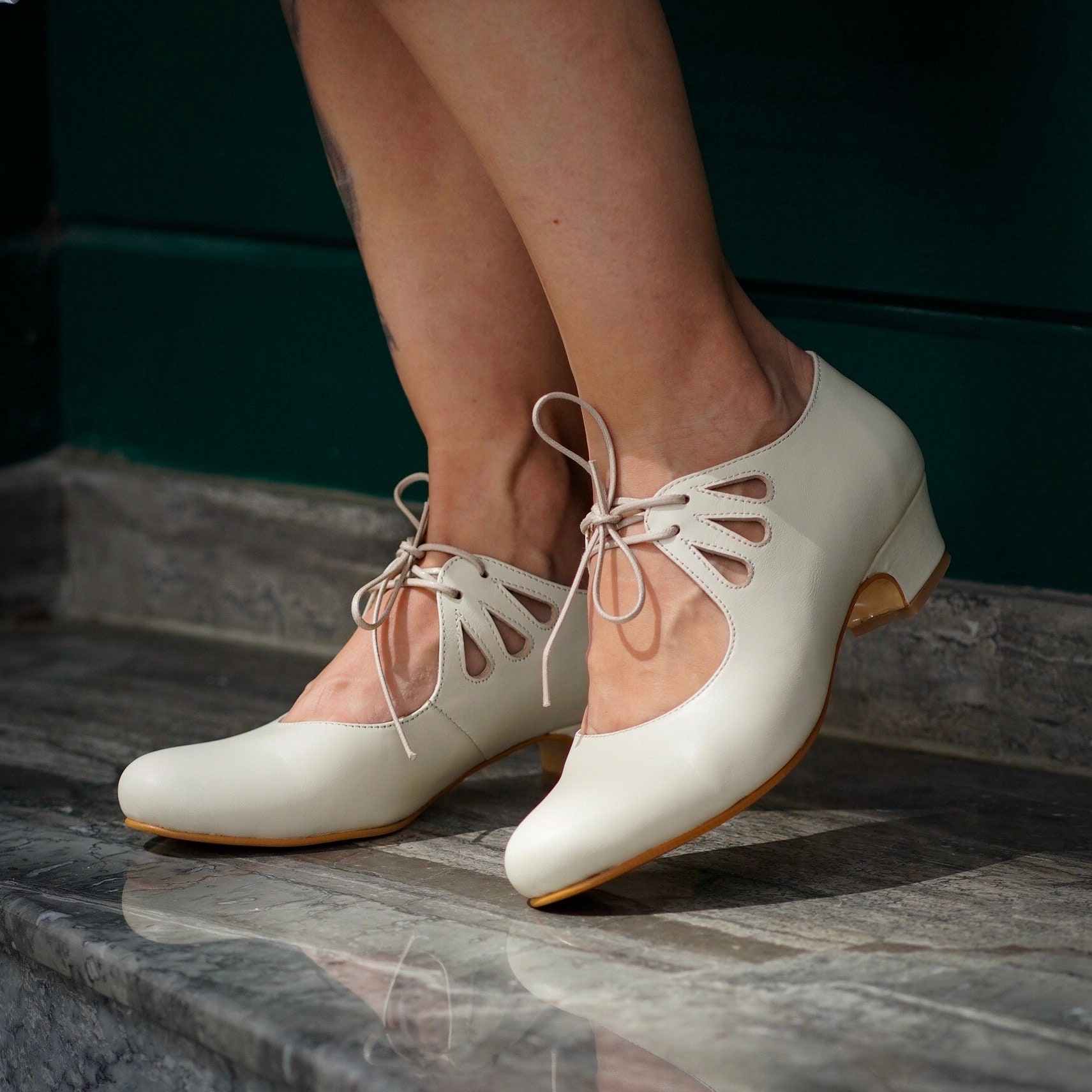 Vintage Inspired Beige Shoes, Genuine Leather, Handmade Wedding Shoes ...