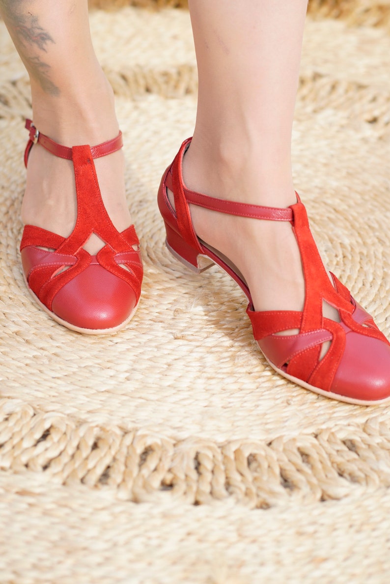 Vintage Inspired Genuine Leather Retro Women Shoes Red - Etsy