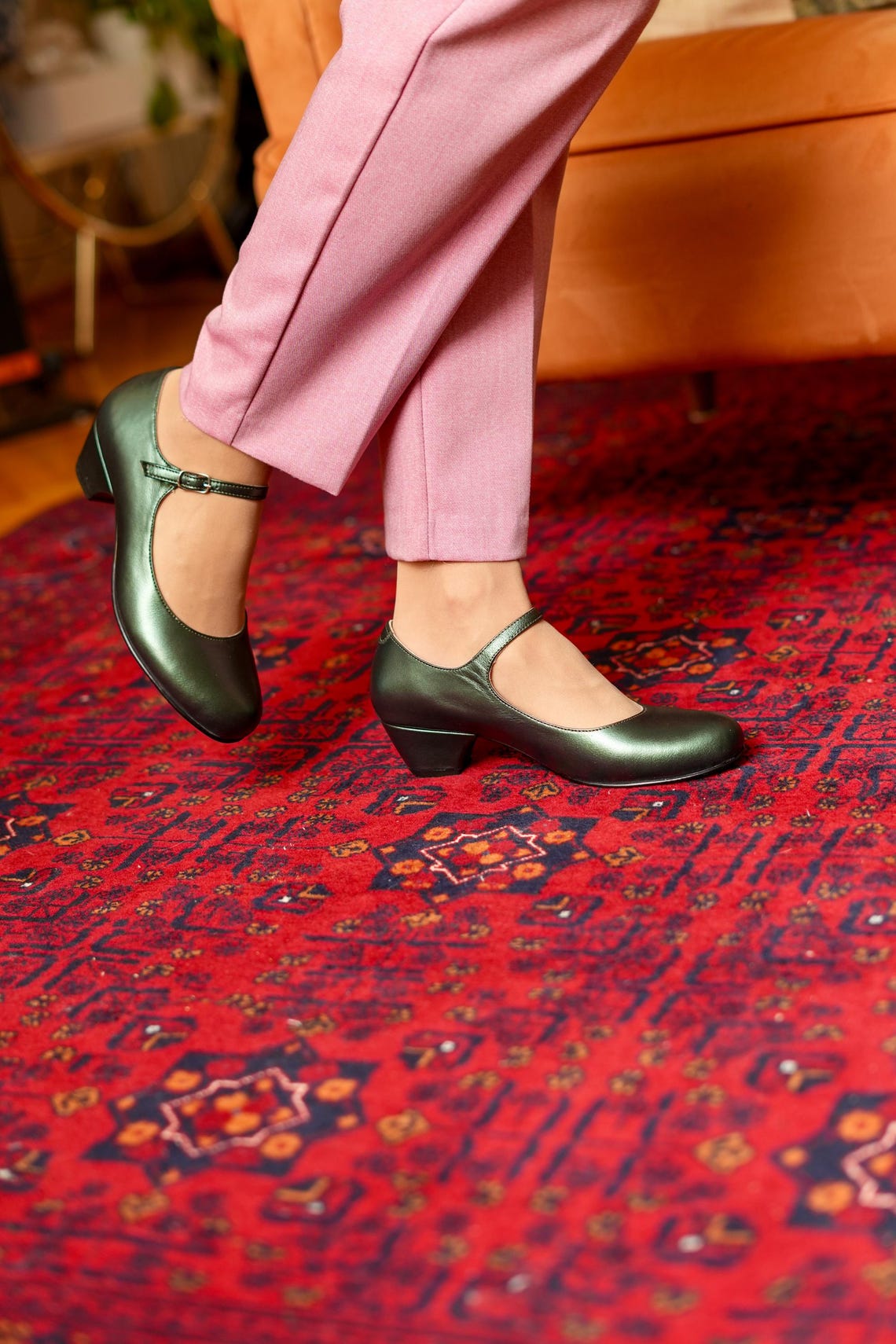 Vintage Inspired Shoes, Genuine Leather, Retro Women Shoes, Green Shoes ...
