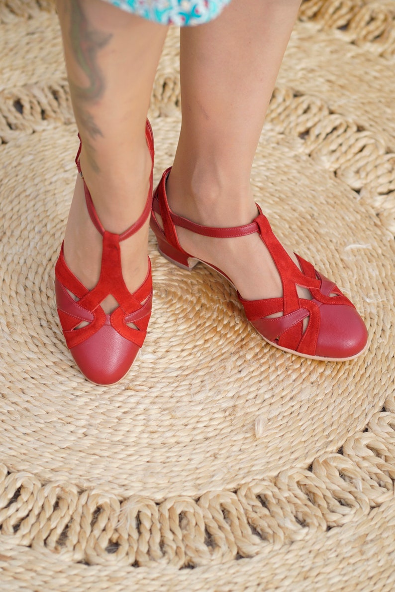 Vintage Inspired Genuine Leather Retro Women Shoes Red - Etsy