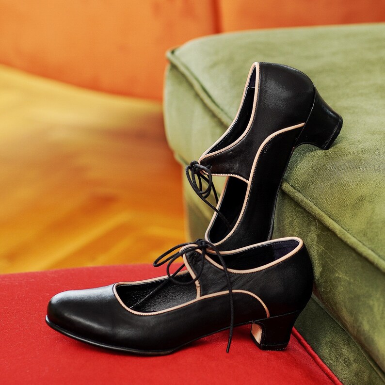 Vintage Inspired Genuine Leather Retro Women Shoes Black - Etsy