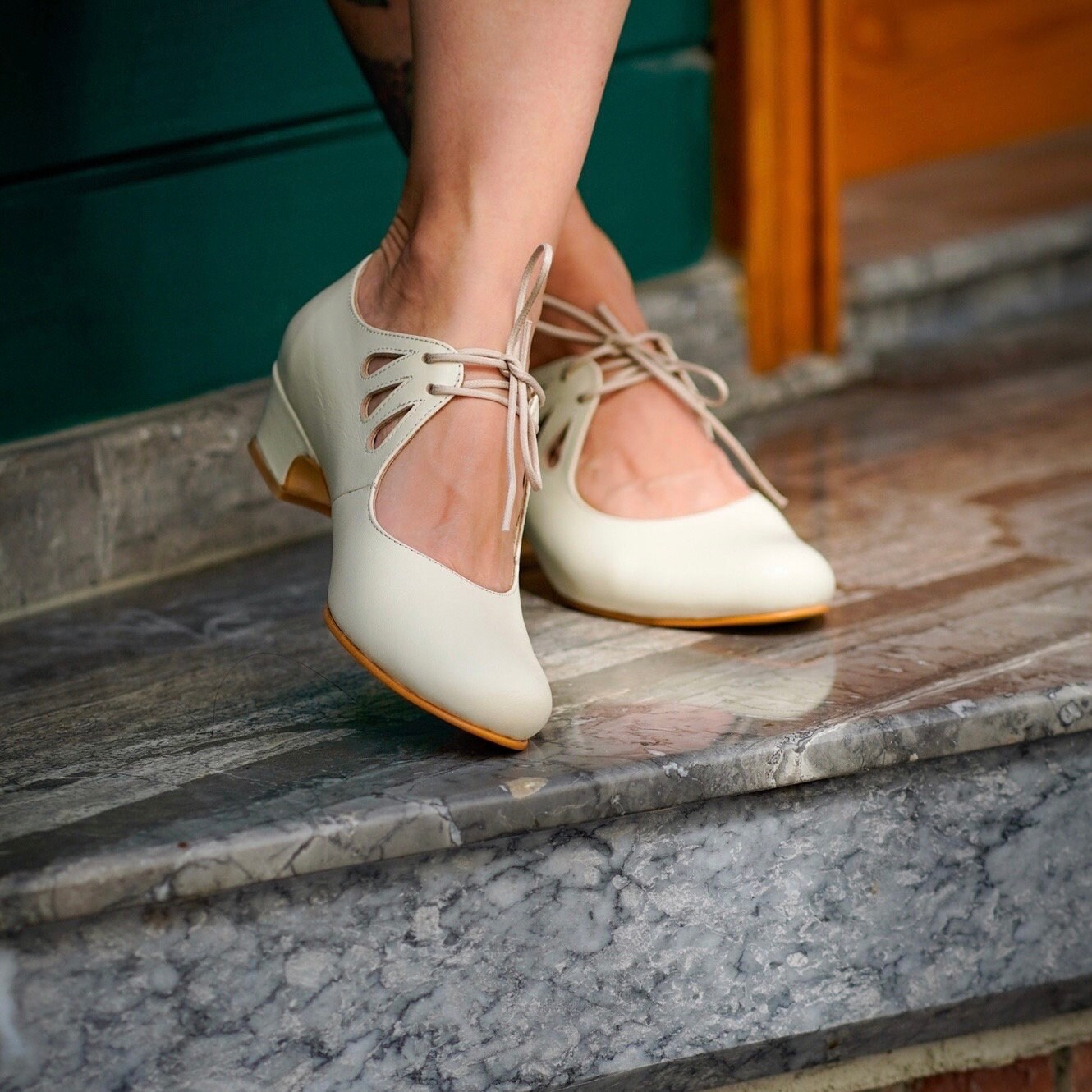 Vintage Inspired Beige Shoes, Genuine Leather, Handmade Wedding Shoes ...