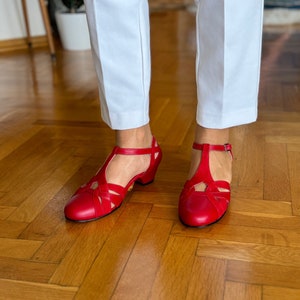 Vintage Inspired Red Shoes, Red Dancing Shoes, Retro Women Shoes ...