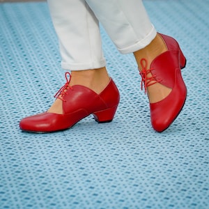 Vintage Inspired, Genuine Leather, Retro Women Shoes, Red Shoes, Mary ...