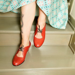 Vintage Inspired, Genuine Leather, Retro Women Shoes, Red Shoes, Mary ...