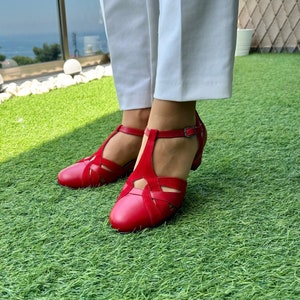 Vintage Inspired Red Shoes, Red Dancing Shoes, Retro Women Shoes ...