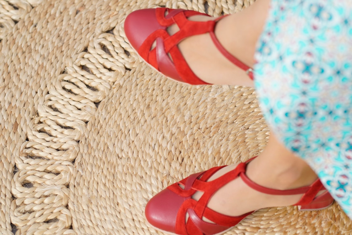 Vintage Inspired Genuine Leather Retro Women Shoes Red - Etsy