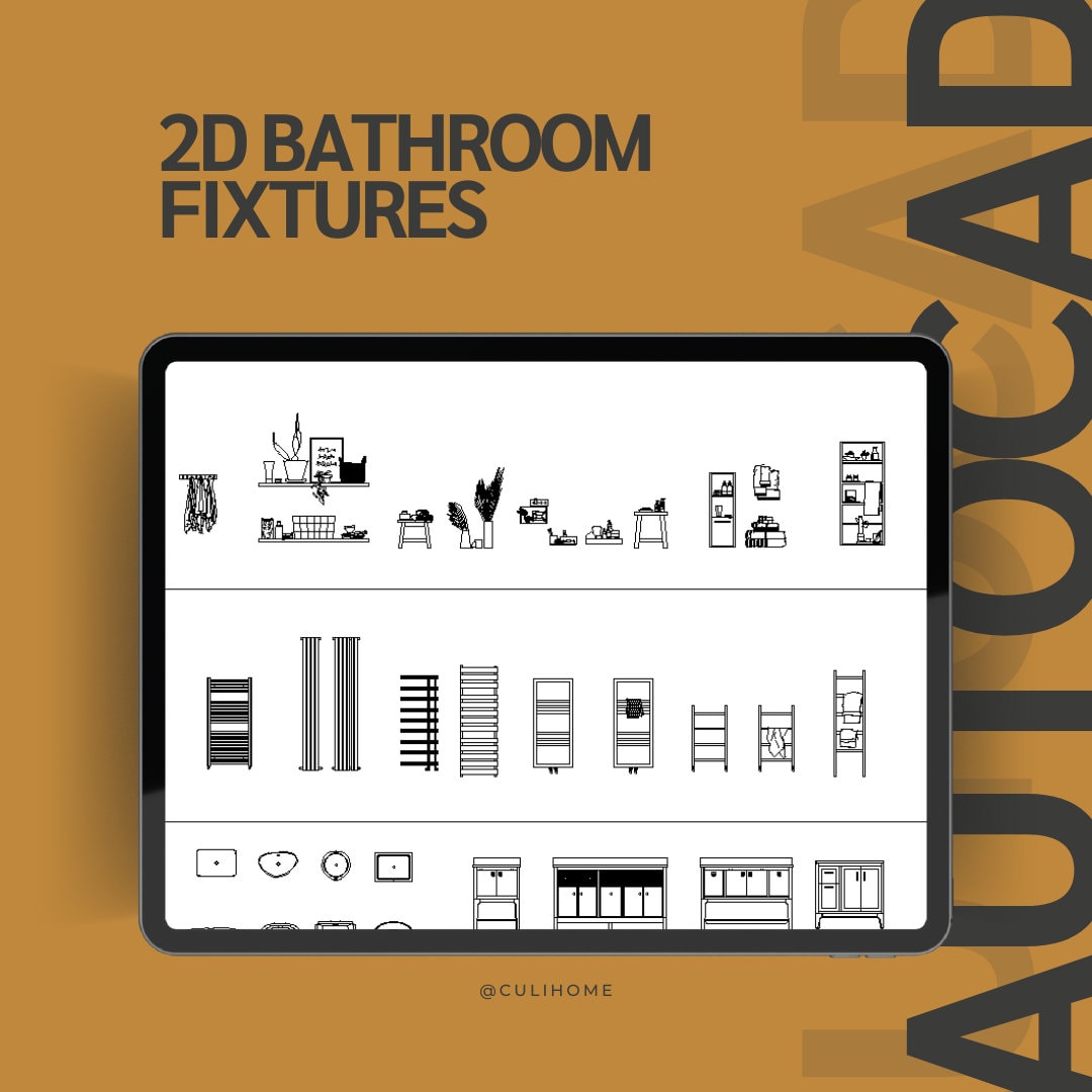 DWG Autocad 2D Bathroom Fixtures Drawings - Complete Set of Bathroom ...