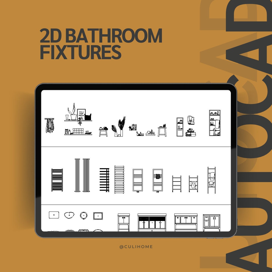 DWG Autocad 2D Bathroom Fixtures Drawings - Complete Set of Bathroom ...