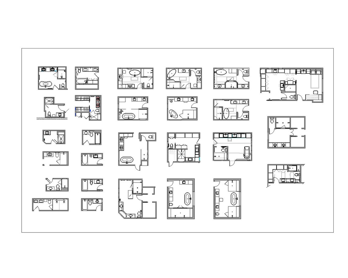 DWG Autocad 2D Bathroom Floor Plan Layouts, Full Bathroom, Hall ...