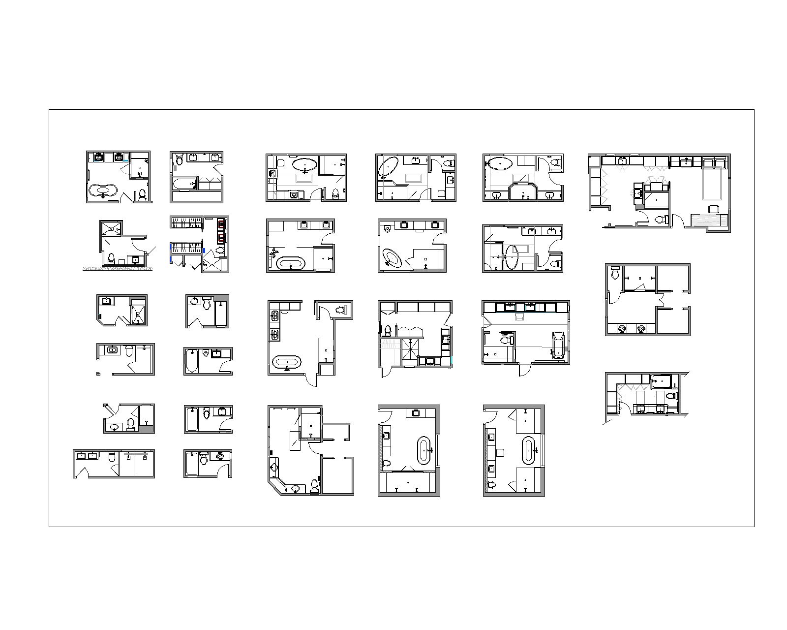 DWG Autocad 2D Bathroom Floor Plan Layouts, Full Bathroom, Hall ...