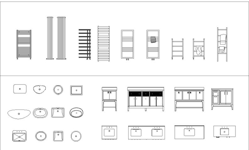 DWG Autocad 2D Bathroom Fixtures Drawings Complete Set of - Etsy