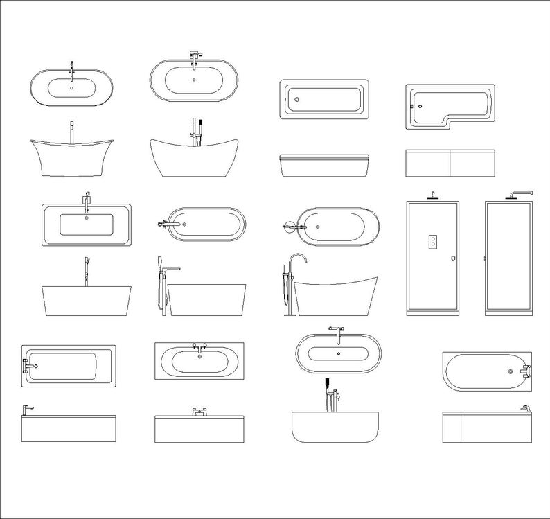 DWG Autocad 2D Bathroom Fixtures Drawings Complete Set of - Etsy