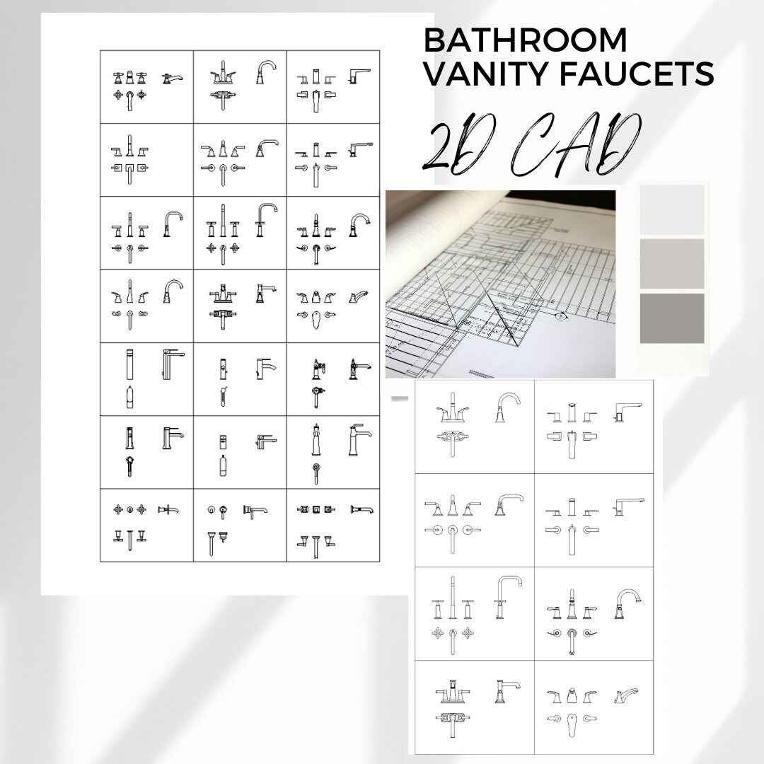 DWG Autocad 2D Bathroom Vanity Faucets Front View Side View - Etsy