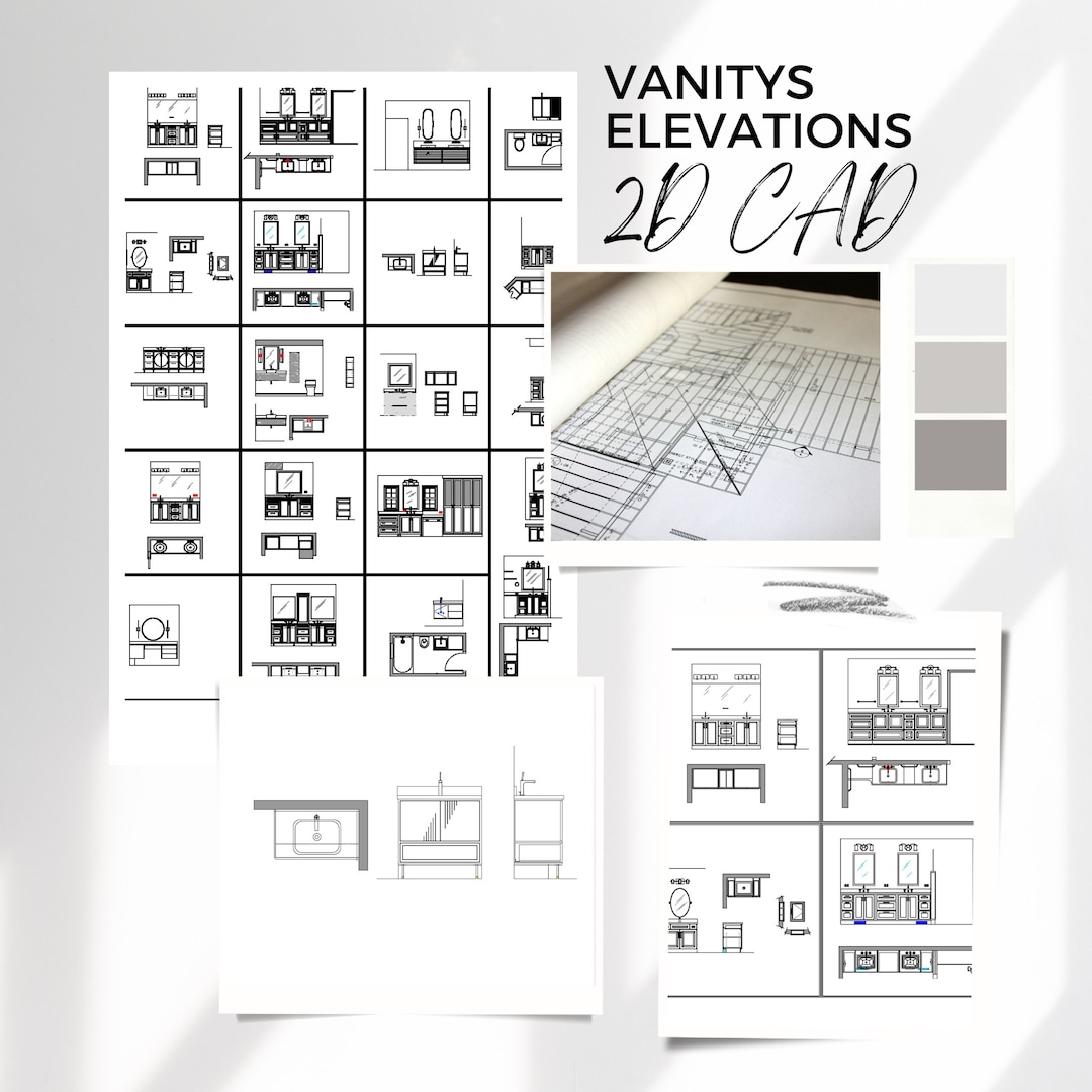 Autocad Bathroom Vanity Elevations Detailed Digital Designs - Etsy