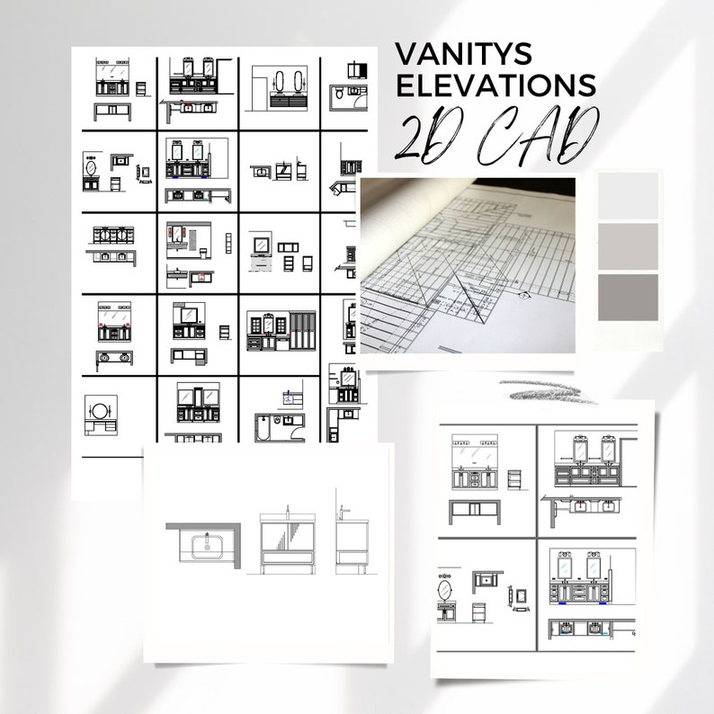 Autocad Bathroom Vanity Elevations Detailed Digital Designs - Etsy