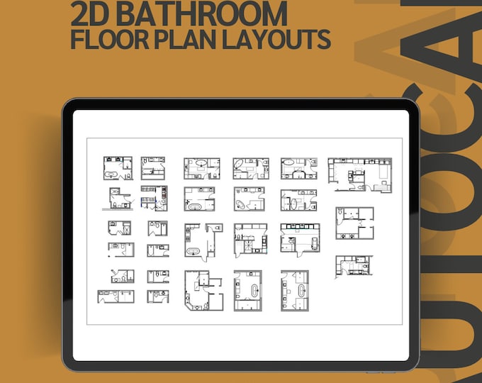 DWG Autocad 2D Bathroom Floor Plan Layouts, Full Bathroom, Hall ...
