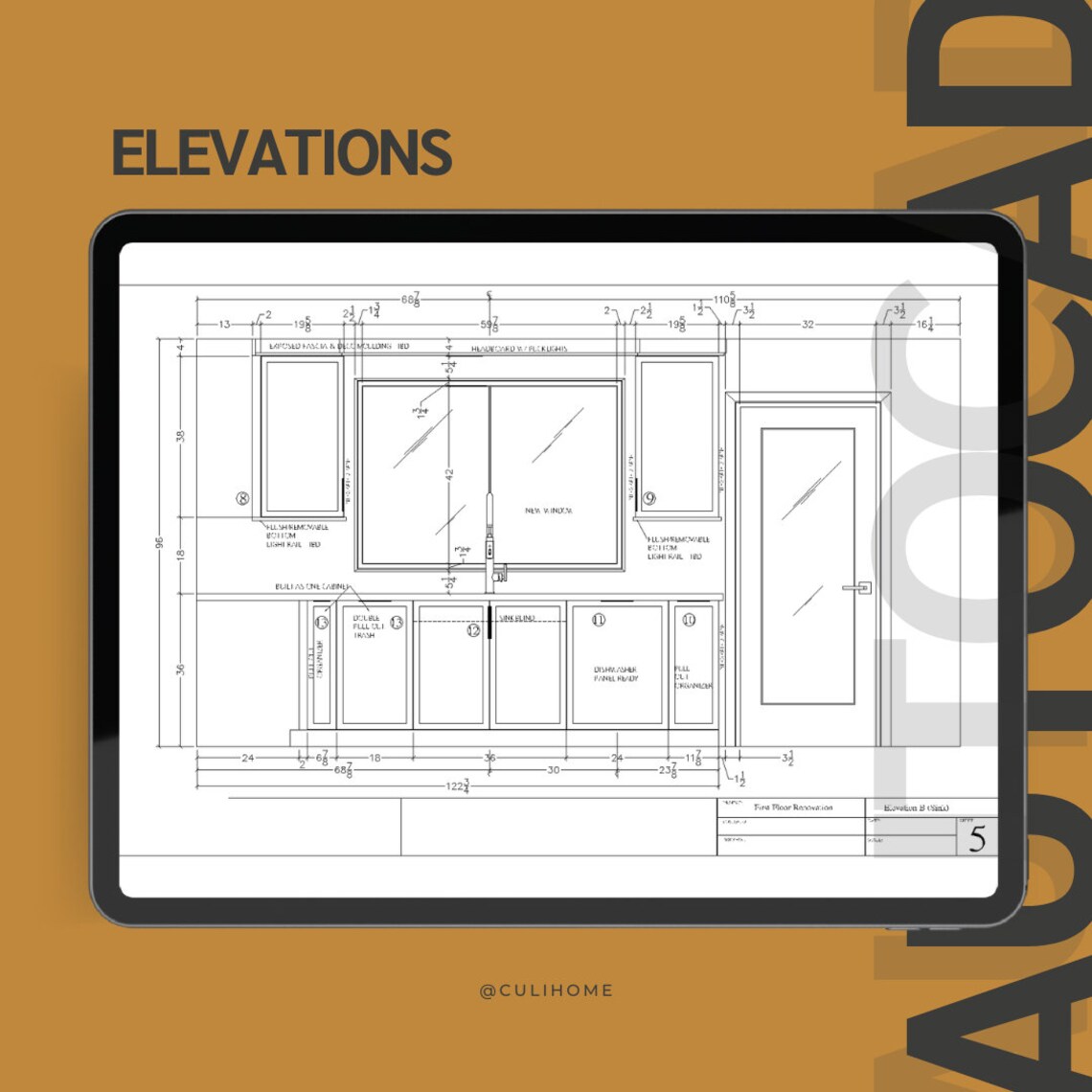 DWG Autocad 2D Kitchen Design, Kitchen Cabinetry Elevations - Etsy