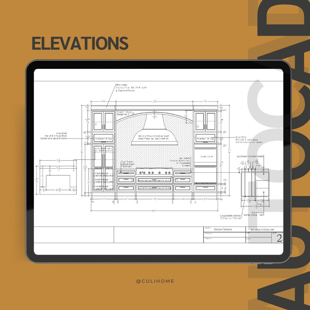 DWG Autocad 2D Kitchen Design, Kitchen Elevations, Cabinetry Details ...