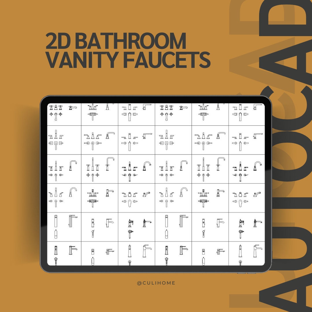 DWG Autocad 2D Bathroom Vanity Faucets Front View Side View Side View ...