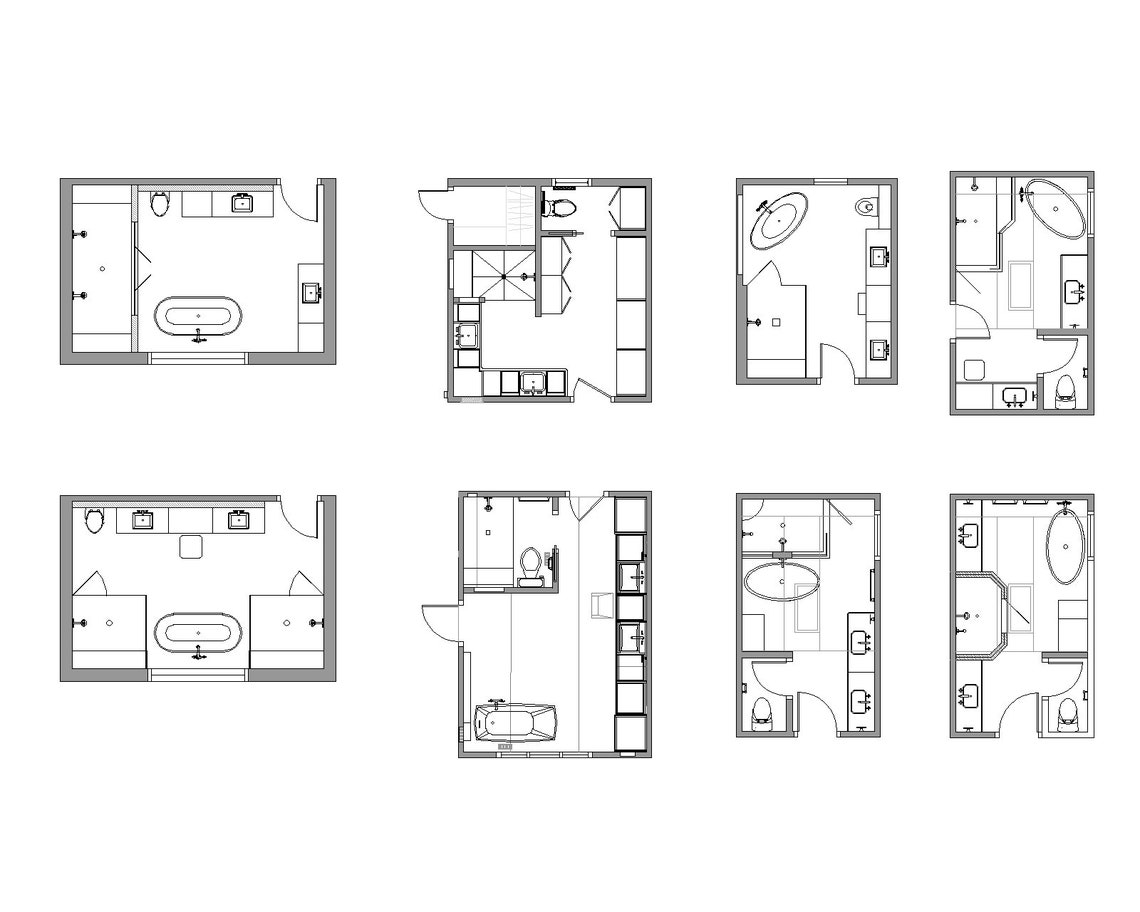 DWG Autocad 2D Bathroom Floor Plan Layouts, Full Bathroom, Hall ...
