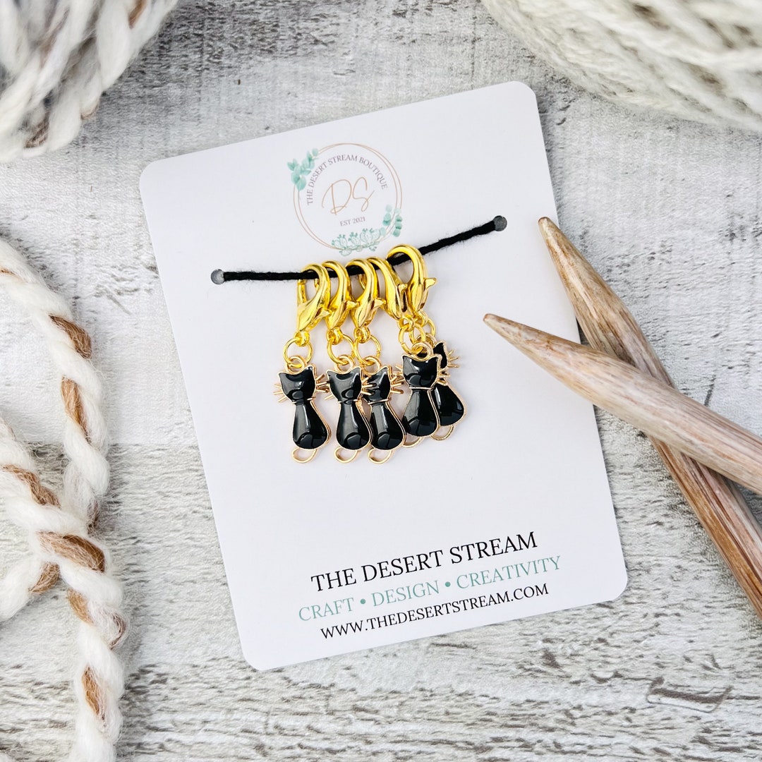 Black Cat Stitch Markers Set, Knitting Notions Tin, Snag Free Stitch ...